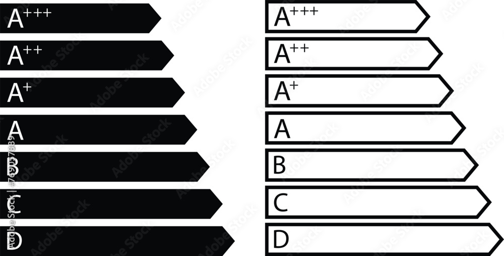 Energy efficiency chart icon set isolated on transparent background ...
