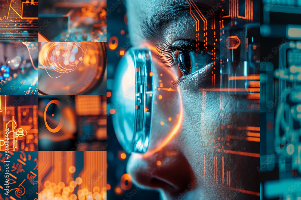 Tech Revolution Collage: Futuristic gadgets, circuit patterns, and ...