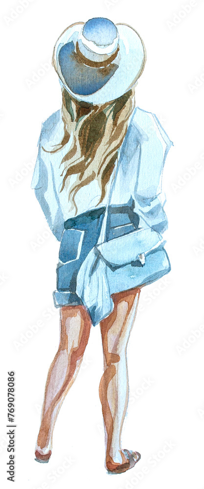 Beautiful young girl clipart isolated.Watercolor woman painting. Stock ...