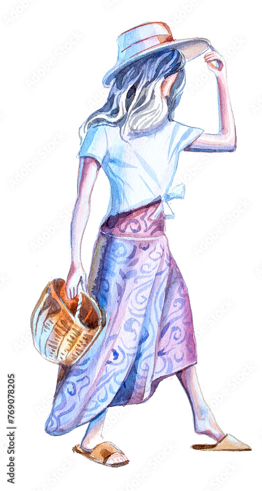 Beautiful young girl clipart isolated.Watercolor woman painting. Stock ...