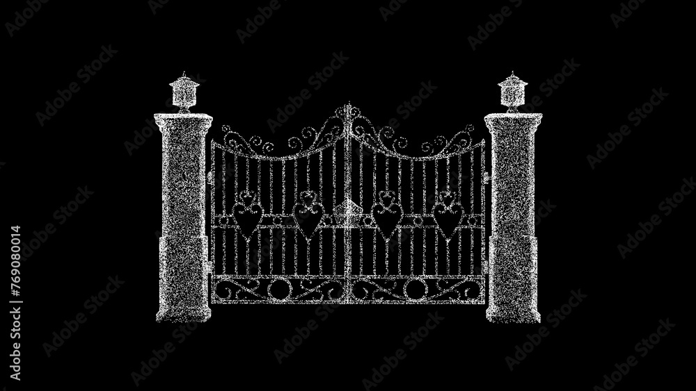 3D Wrought iron gates on black background. Architectural concept. Iron ...