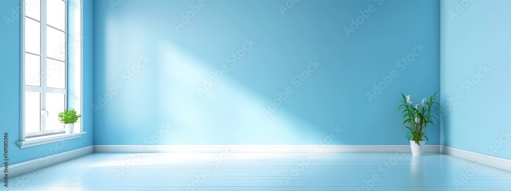 blue virtual empty room background backdrop banner image with window ...