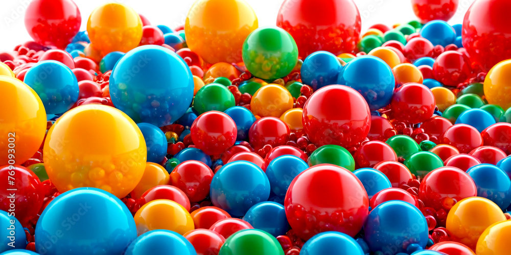 This image captures a vibrant array of multi-colored plastic balls ...