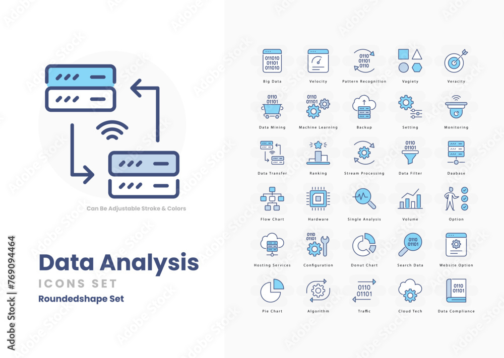 Data analysis icons set, Database, Spreadsheet, Graph, Pie Chart, Bar ...