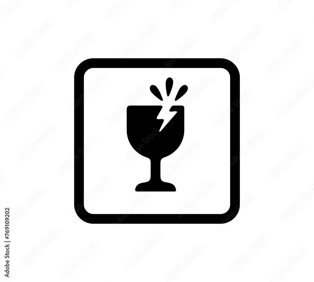 Fragile goods sign or symbol, wine glass cracked. Delivering parcels ...