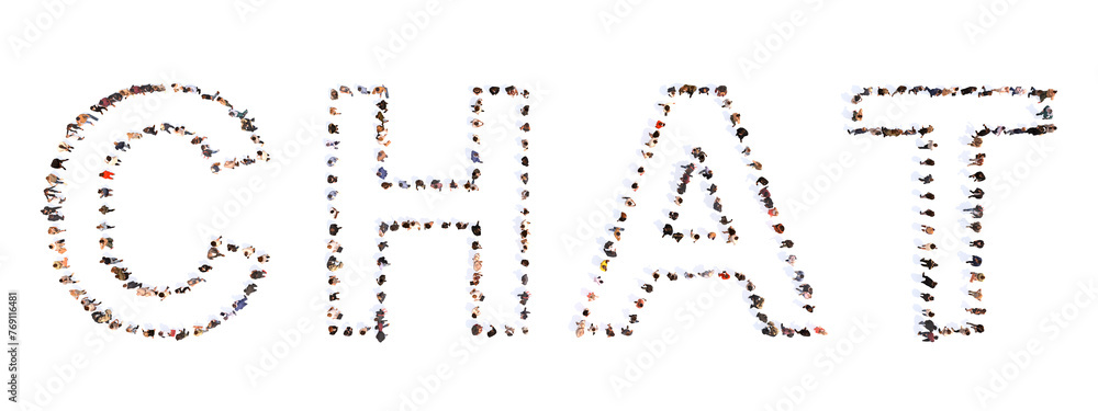 Concept or conceptual large community of people forming the word CHAT ...