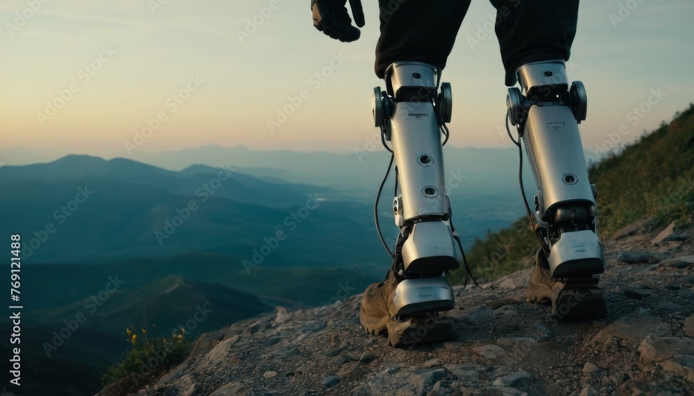 A pair of robotic exoskeleton legs enables enhanced mobility against a ...