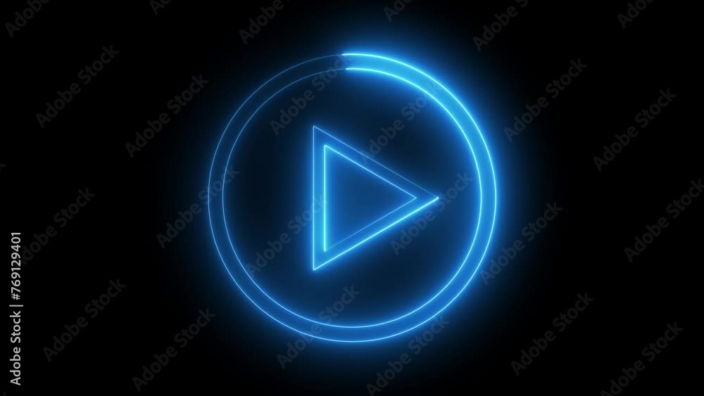 Neon glowing Play button animation on black background. Play button ...