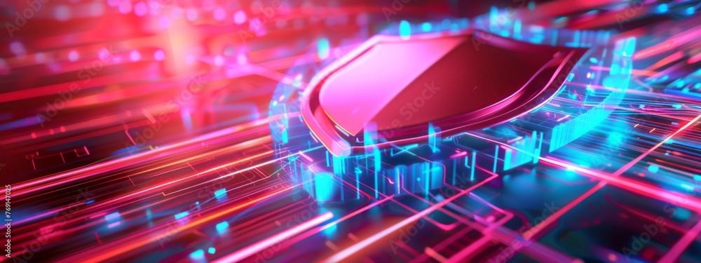 Cybersecurity shield on digital background, visualizing network protection and information ...