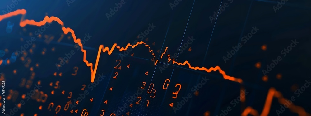 Stock prices background. A stock market graph with an orange line going ...