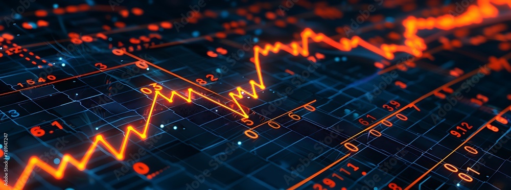 Stock prices background. A stock market graph with an orange line going ...