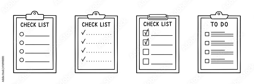 Check list, memory note paper doodle set. Reminder, to do list, notebook with plan, task and ...