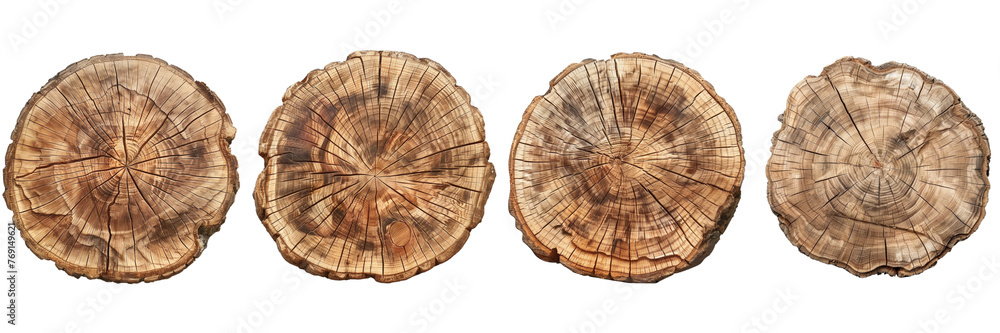 Set of a tree stump top view realistic plain wooden texture on a ...