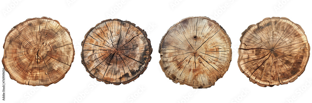 Set of a tree stump top view realistic plain wooden texture on a ...