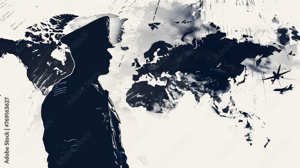 Silhouette Airline Pilot jets map of the world, overlay commercial ...