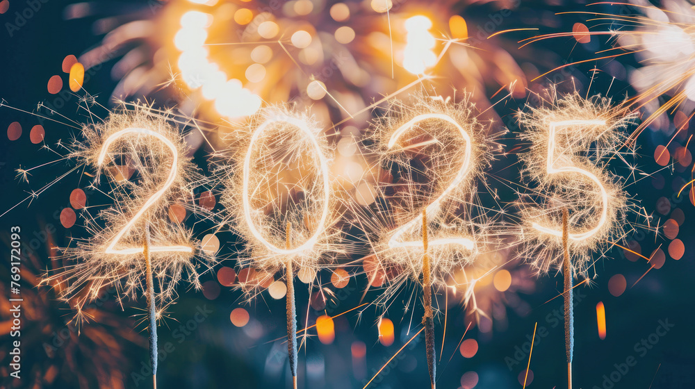 ai generative illustration of sparklers form the numbers 2025 as a New ...