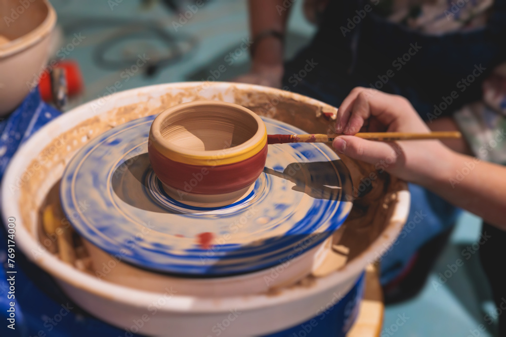 Pottery lesson master class for kids children, process of making clay ...