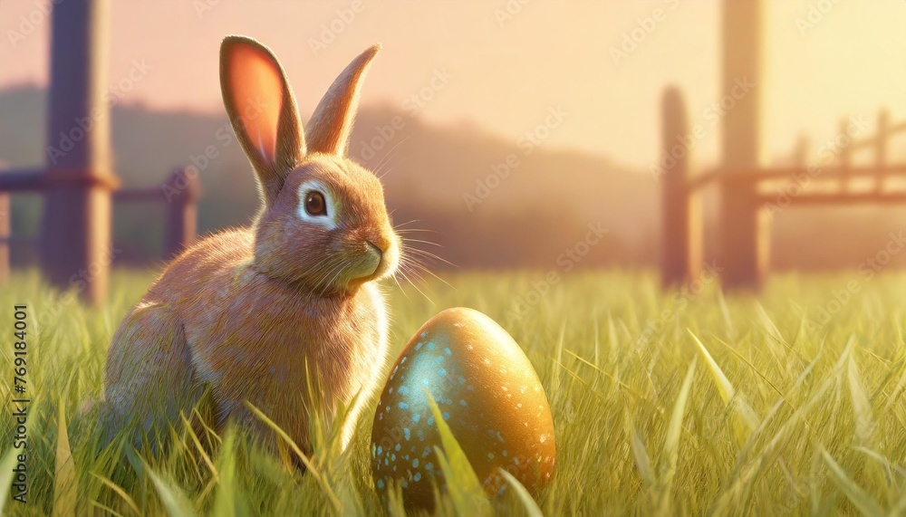 rabbit and easter egg in the grass for easter day invitation greeting ...