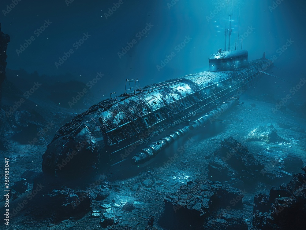 Submarine, hydrophones, discovering ancient ruins on the ocean floor ...