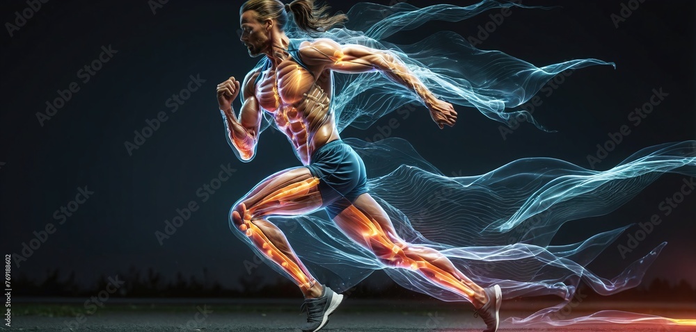 Semi-transparent athletic person with insight into the structure of ...