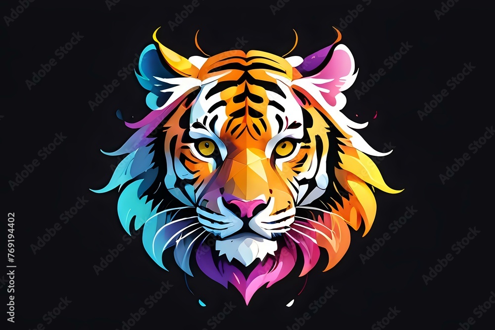 Prismatic Tiger Gaze. A tiger's face in captivating colors, ideal for powerful designs and ...