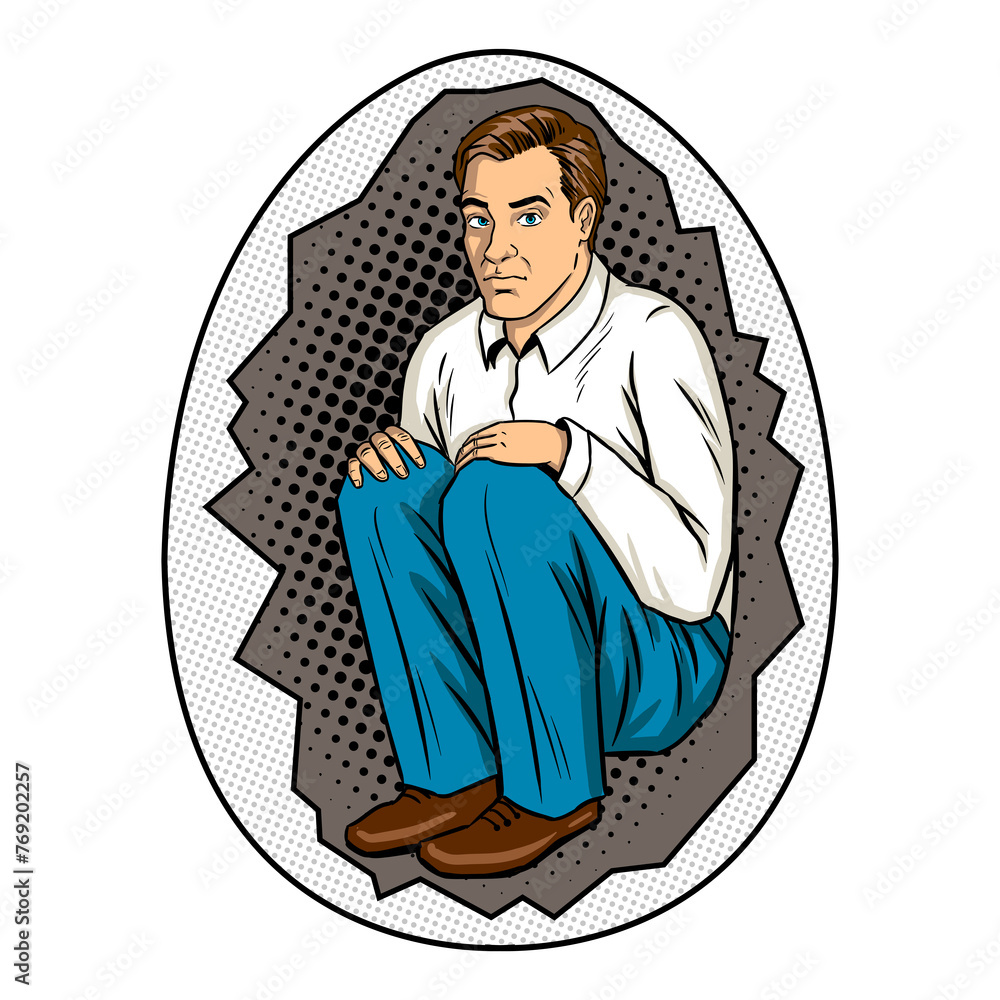 Man in shell metaphor pop art style PNG illustration with transparent ...