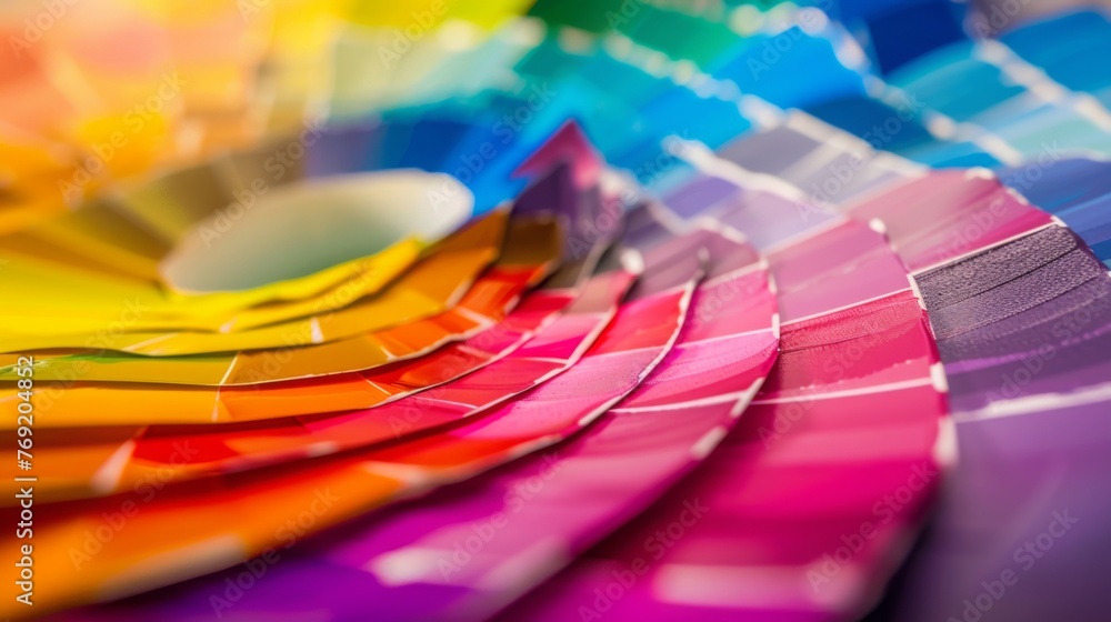 Color pallet close-up. Spectrum of paint colors in sharp focus for a ...