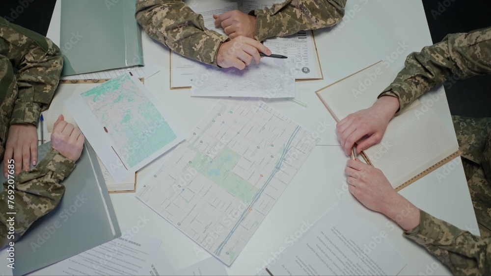 Group of security squad in control center. Military headquarters ...