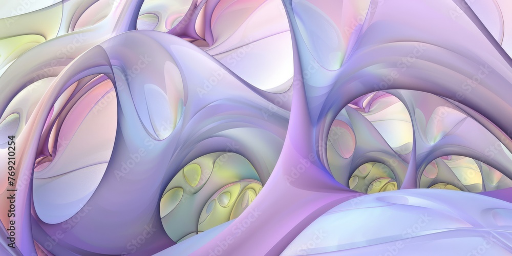 Modern 3D art installation with fluid shapes and a pastel color palette ...