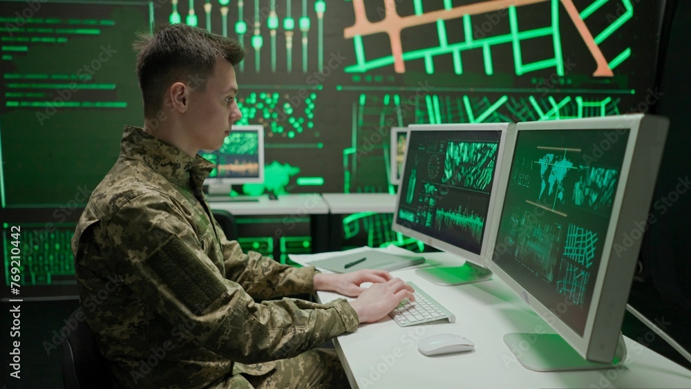 Person security squad in control center. Military headquarters ...