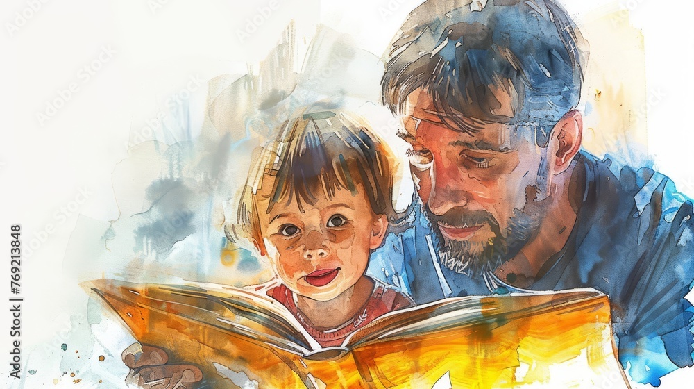 Tender moment of a father and child reading together, perfect for ...