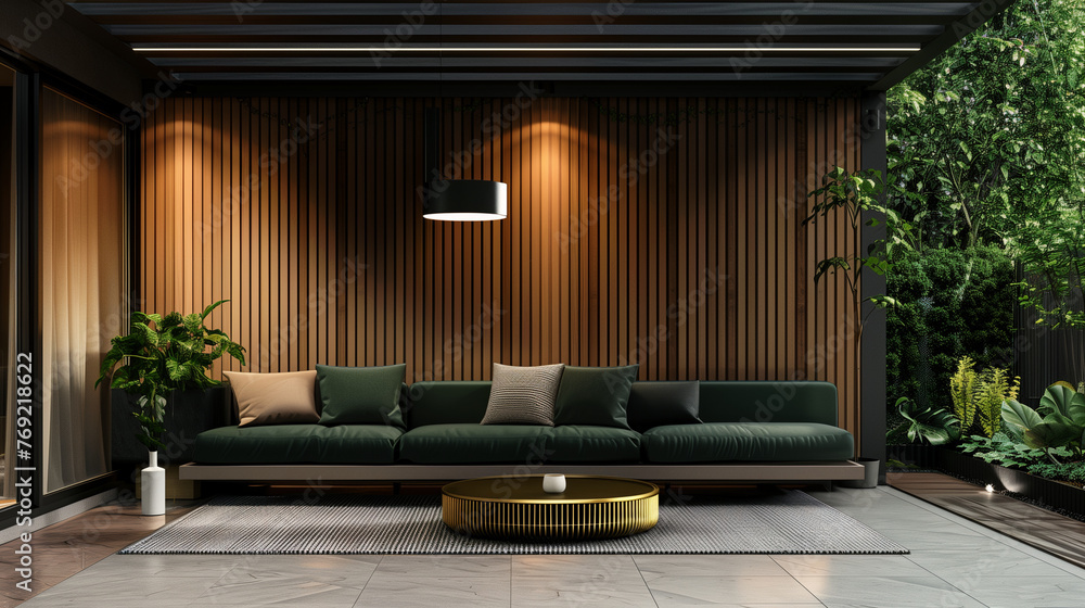 Minimal Interior Design of Outdoor Lounge, Living Room with Sofa ...