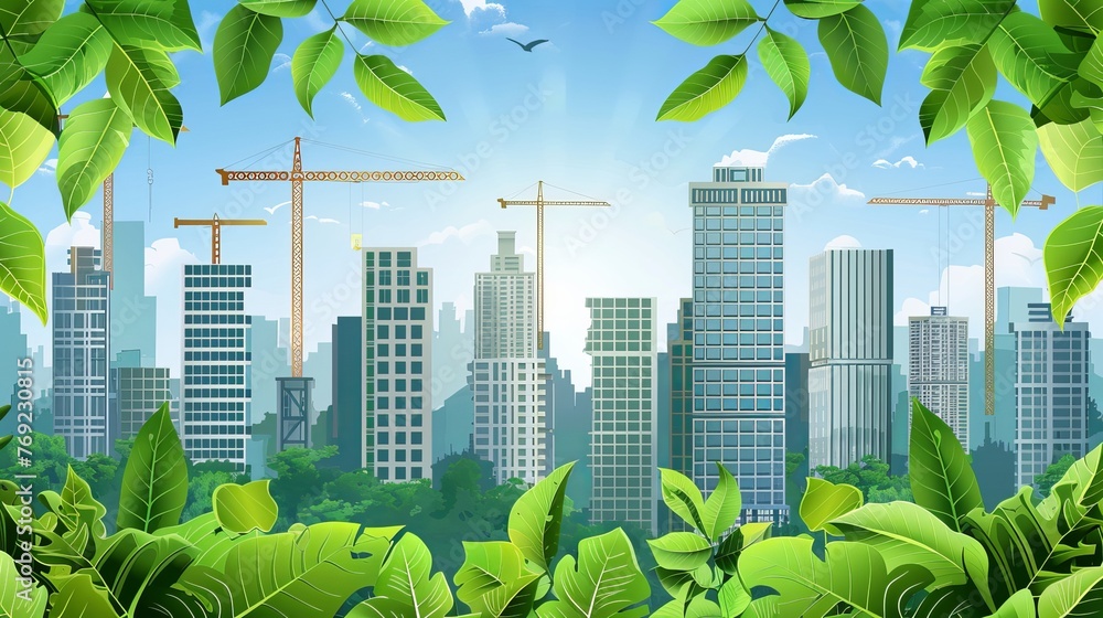 This concept illustrates a city in the process of growing, with ...