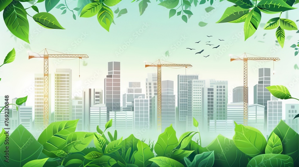 This concept illustrates a city in the process of growing, with ...