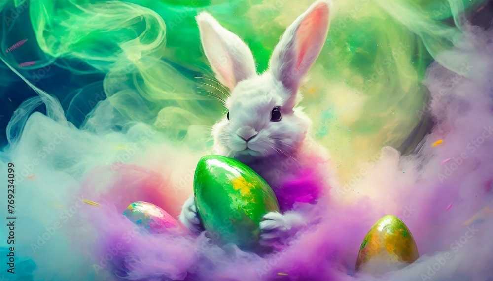 Digital smoke art composition featuring an Easter Bunny made from fluid ...