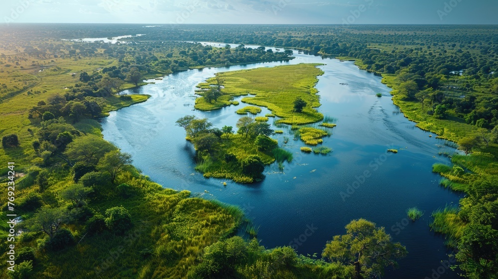Aerial View Landscape in Botswana. Lakes and Rivers, View From Airplane ...