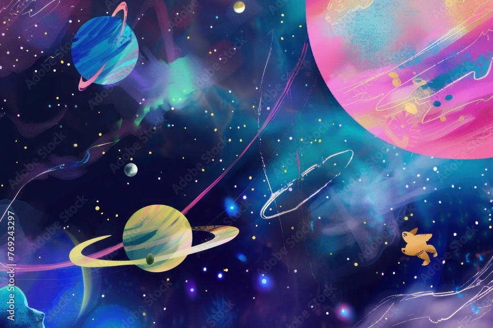 background with stars and planets, Artistic space background with ...