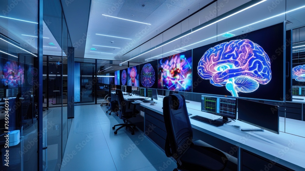 State-of-the-art brain mapping facility with futuristic holographic ...