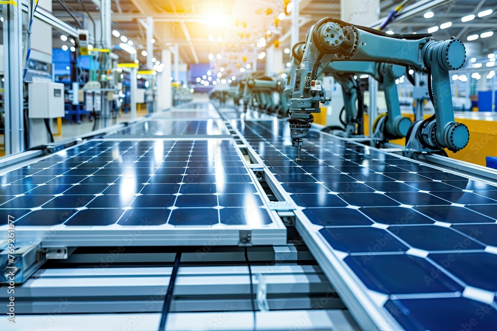 Large Production Line with Industrial Robot Arms at Modern Bright ...