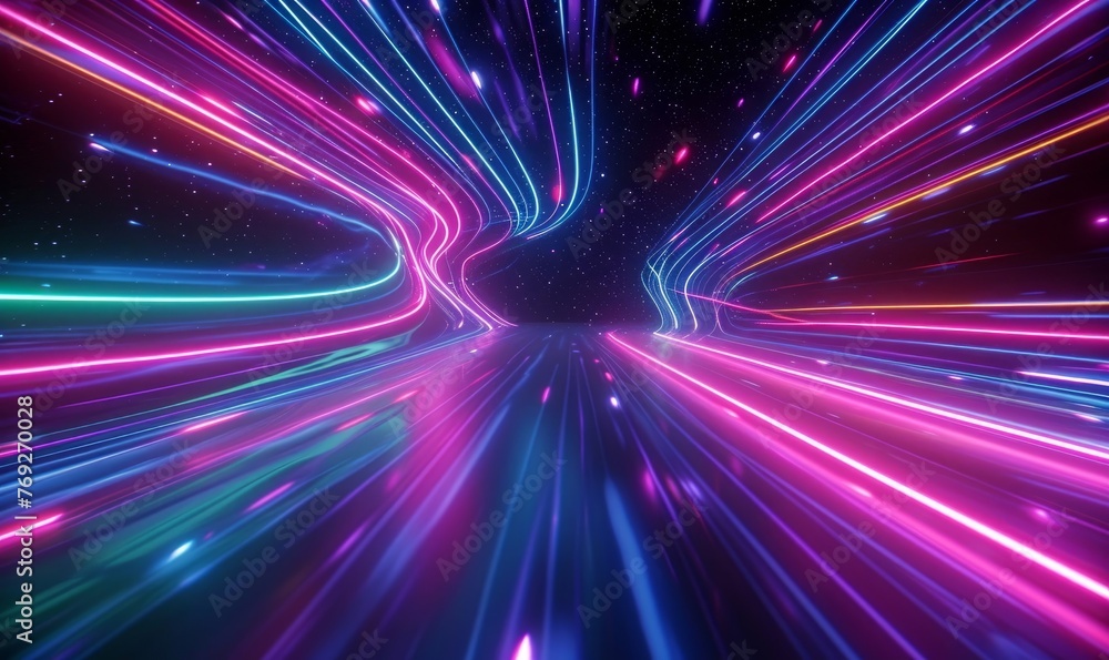 cycled 3d animation. Abstract neon background with colorful glowing ...