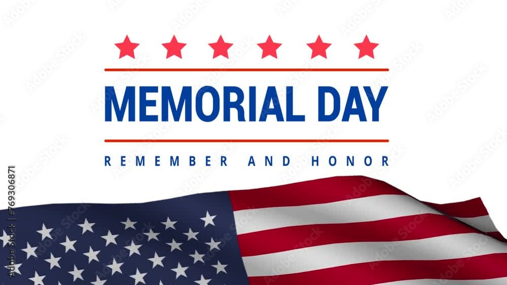 Memorial day animation with text. Waving flag. Happy memorial day. Flag ...