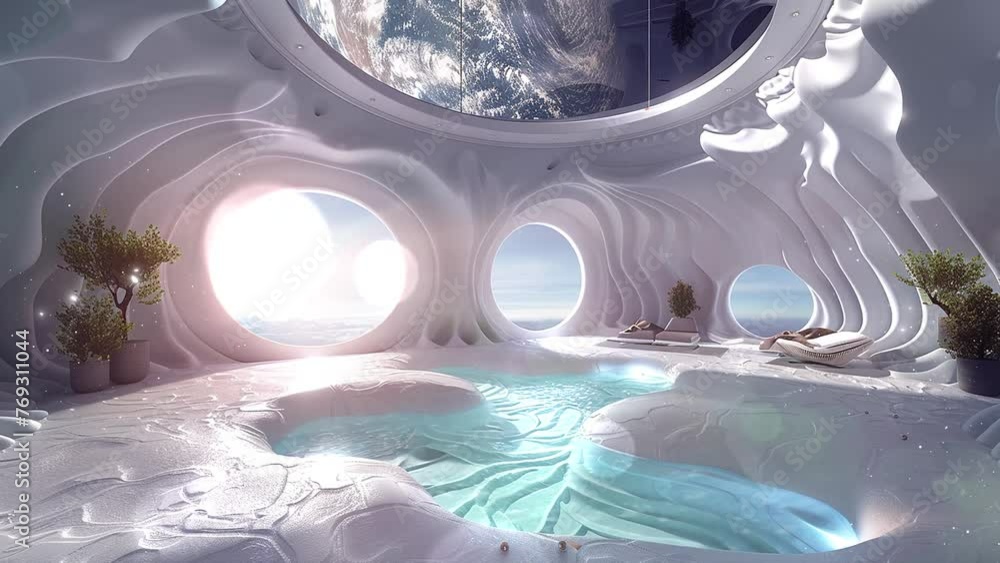 cosmic retreat unwind in luxury in a space station. seamless looping ...