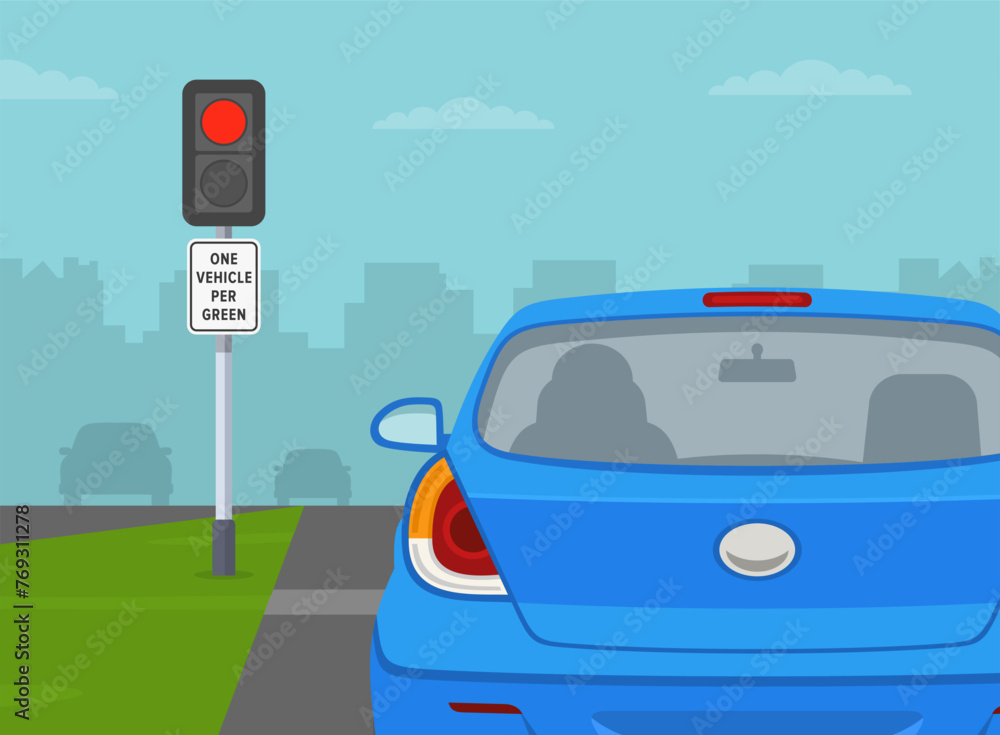 Safe driving on highways and expressways. Close-up of back view of a ...