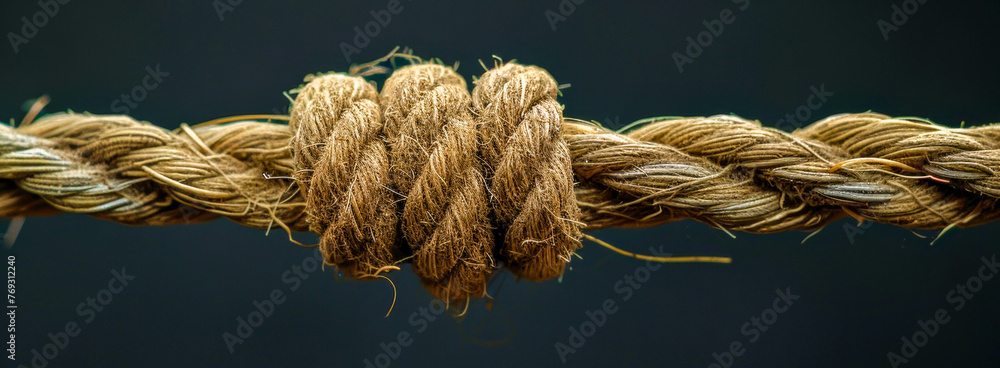Frayed rope under tension on a dark background symbolizing stress Stock ...