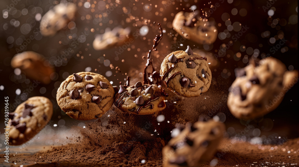Dynamic image capturing chocolate chip cookies and chocolate chunks in ...