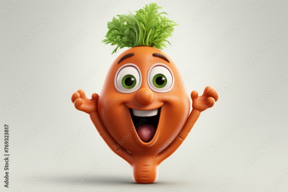 Animated 3D carrot in cartoon style, wide-open mouth with cheesy steam ...