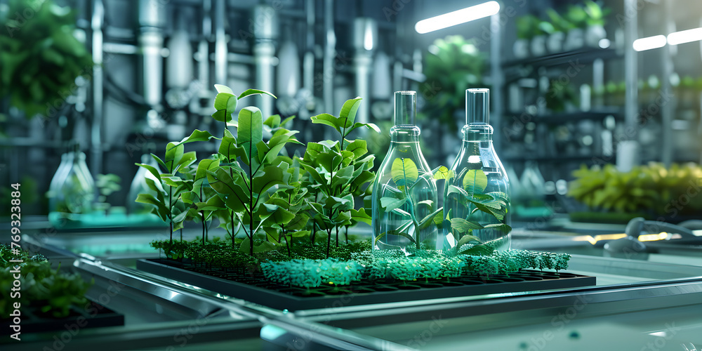 Greenery in test tubes Symbolizing the merger of nature and science in ...