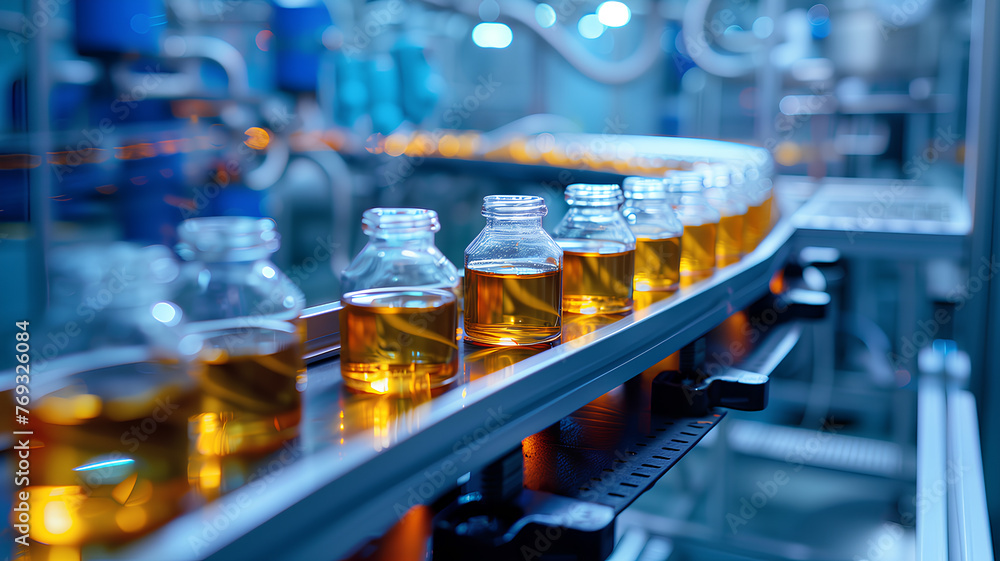 Pharmaceutical Production Line with Medicine Bottles . Automated ...