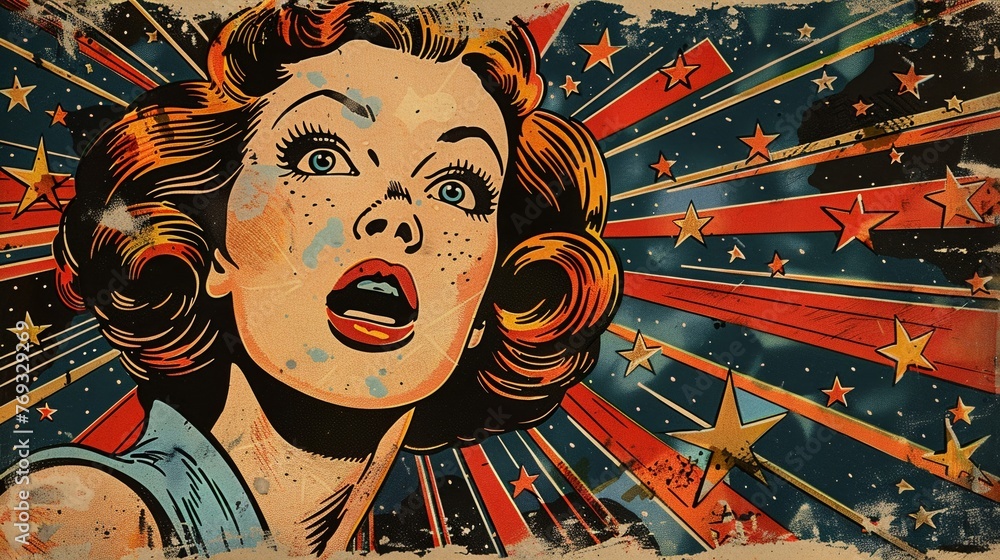 Retro 1950s comic page, bursting with stars, explosions, and ...