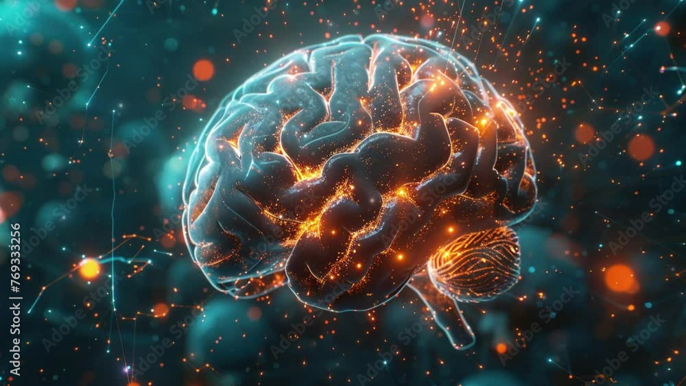 Human brain animation. Science showing the human brain against a ...